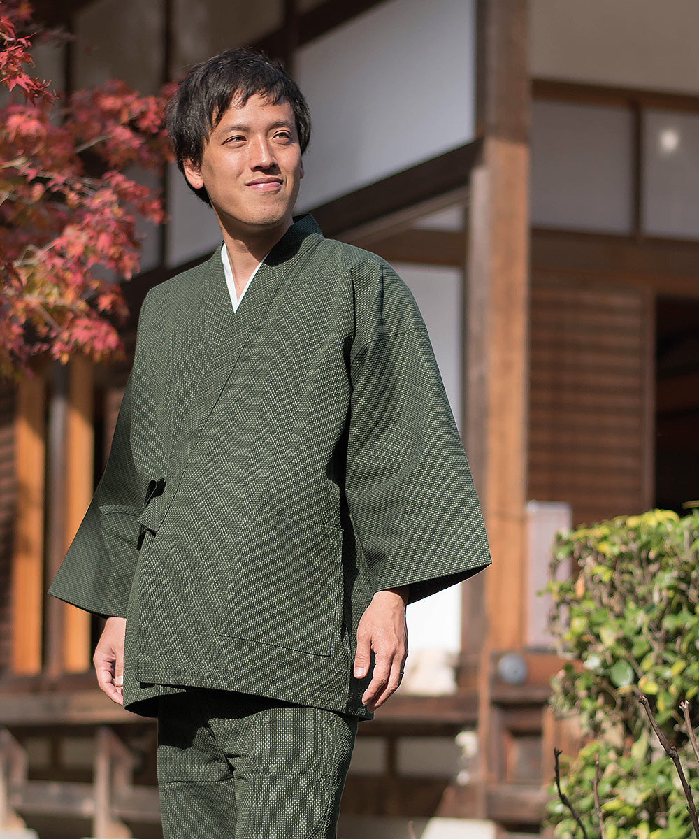 1054 Large Pattern Dobby Sashiko-ori Samue / 100% Cotton – wasuianjapan