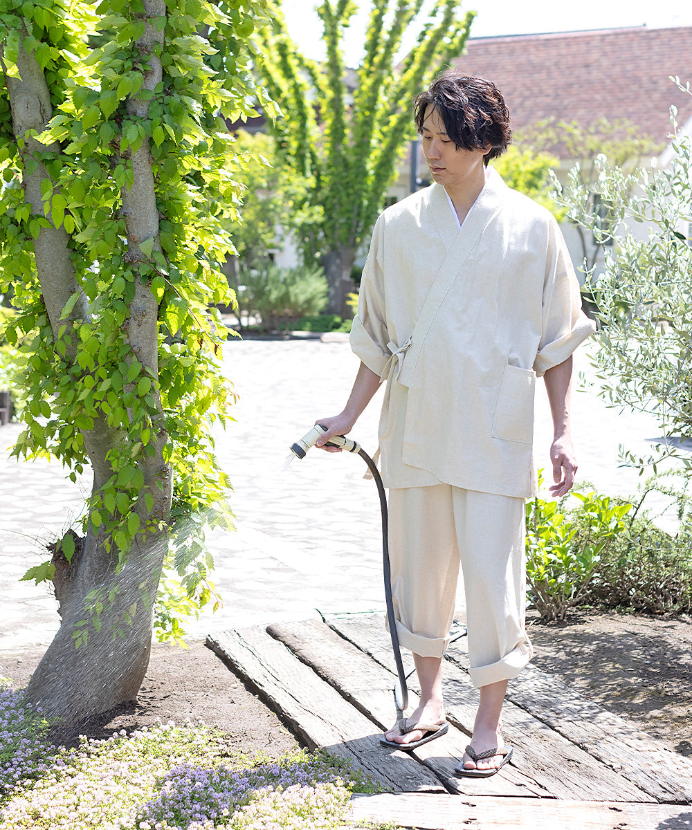 Linen-Cotton Roll-Up Samue – Breathable Summer Japanese Samue in Linen ...