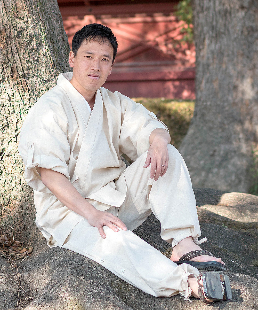 8050 Linen-Cotton Roll-Up Samue / 50% Linen 50% Cotton – wasuianjapan